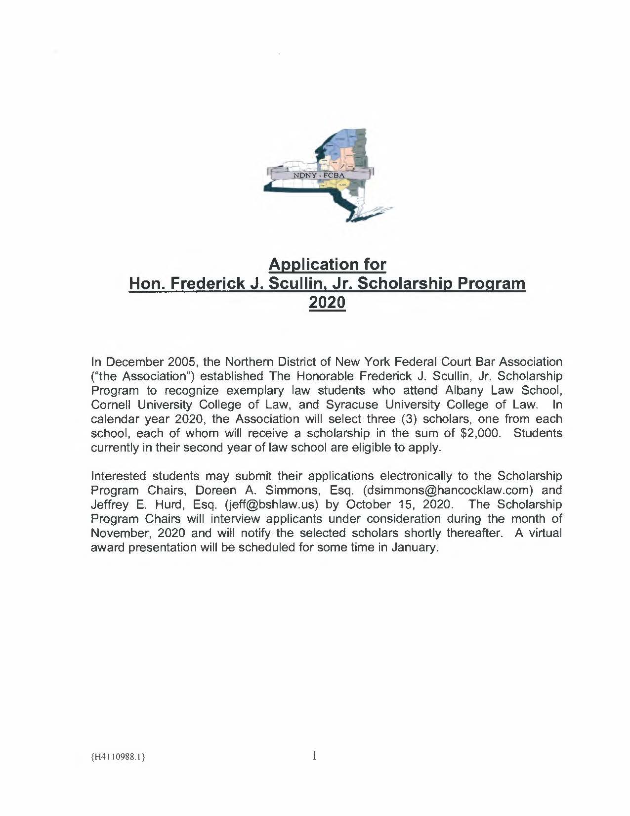 Application for Hon. Frederick J. Scullin, Jr. Scholarship Program 2020 ...